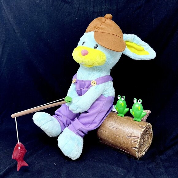 Gemmy | Toys | Rare Gemmy Singing Fishing Rabbit Bunny On Log Frogs ...